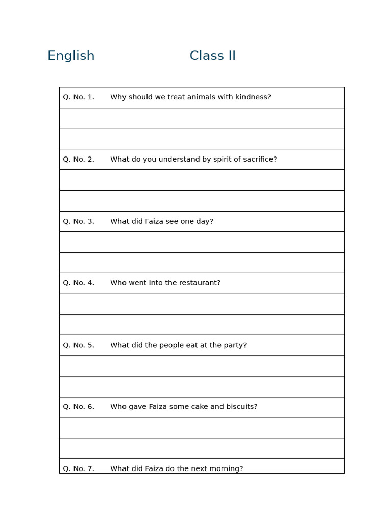 English Class VII Answer The Following Questions | PDF