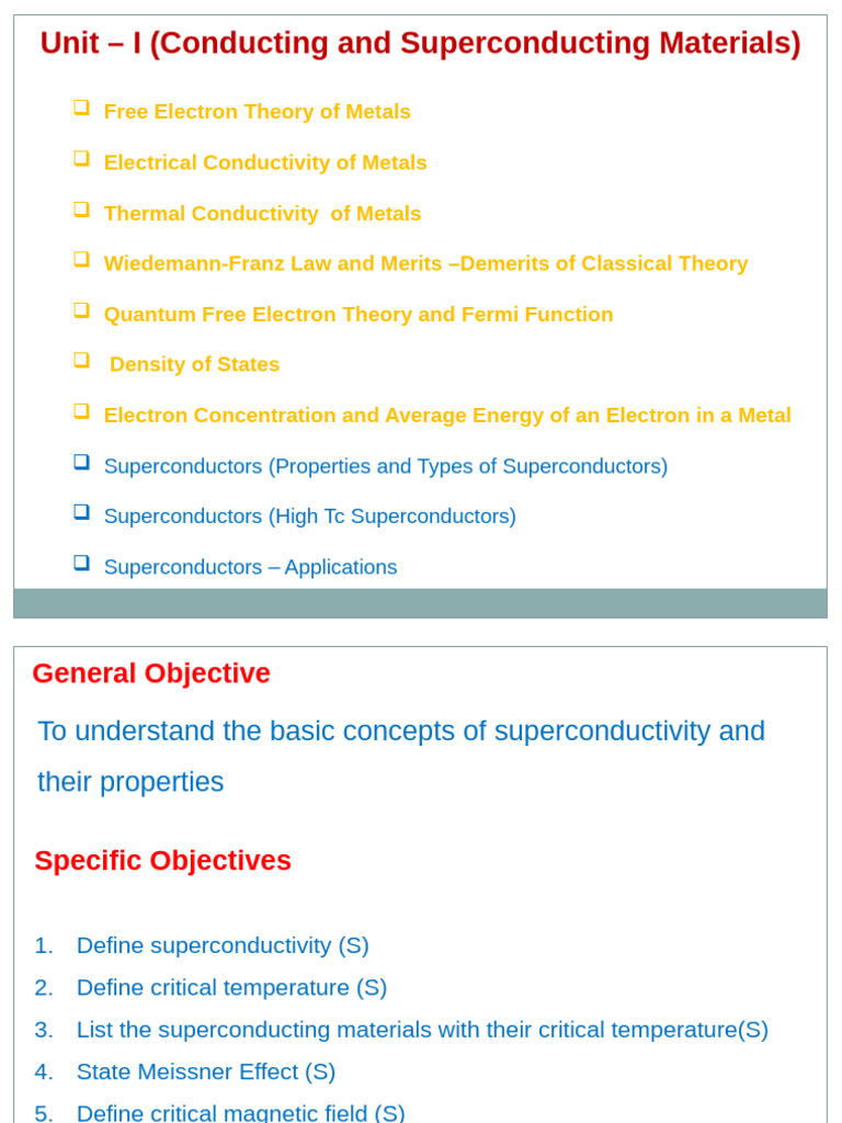 Unit I (L07 - Superconductivity) | PDF | Superconductivity | Electrical Resistivity And Conductivity