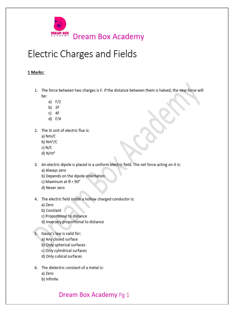 Physics Test - 1 | PDF | Electric Field | Capacitor