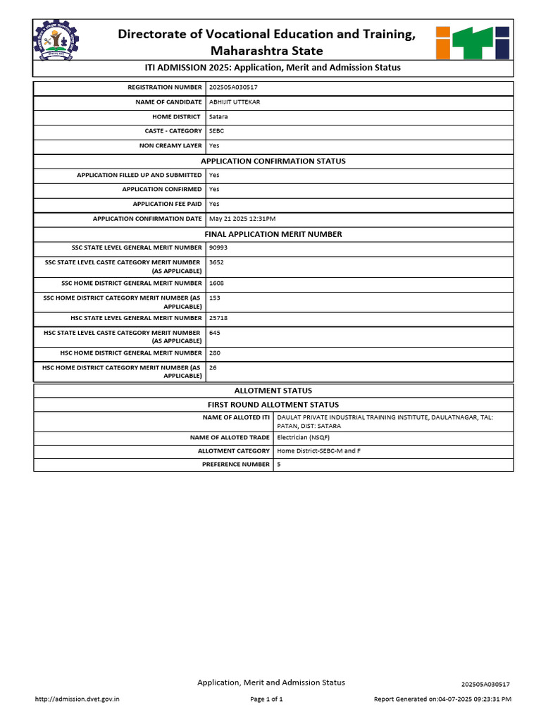 ApplicationMeritandAdmissionStatus 202505A030517 | PDF | Vocational Education | Career And ...