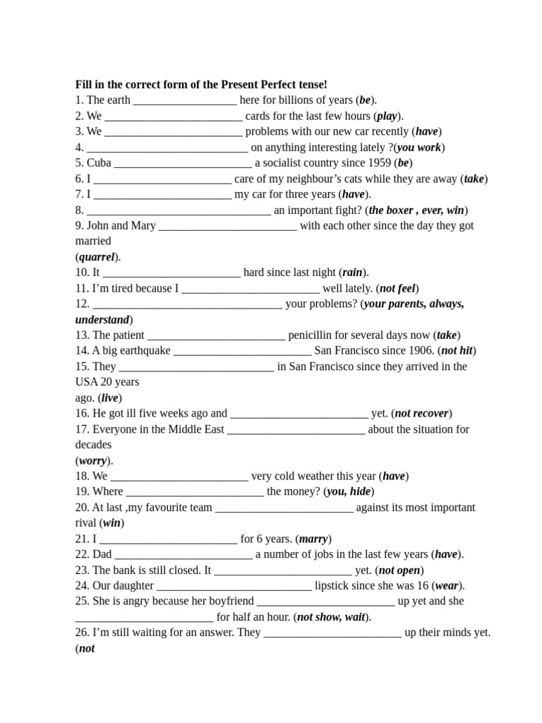 Present Perfect Exercises | PDF