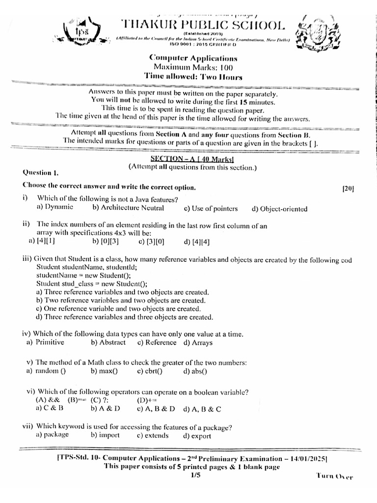 Computer Applications Prelim 2 Paper | PDF