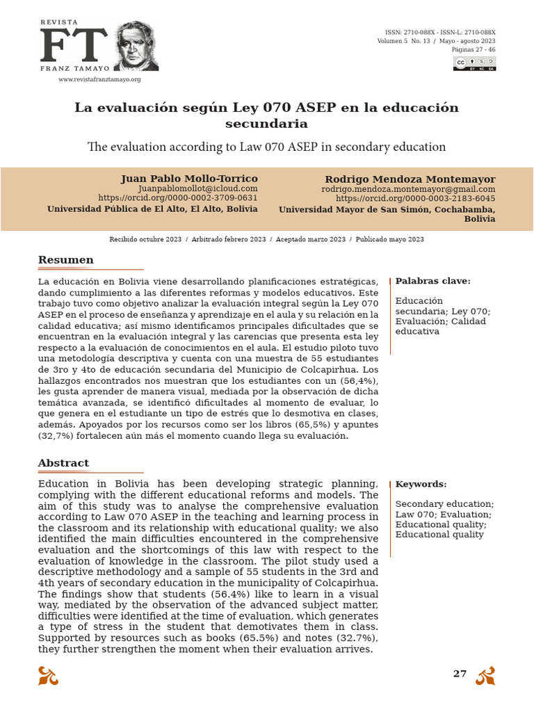 Franz Tamayo v5 n13 Art 2 | PDF | Evaluación | Aprendizaje