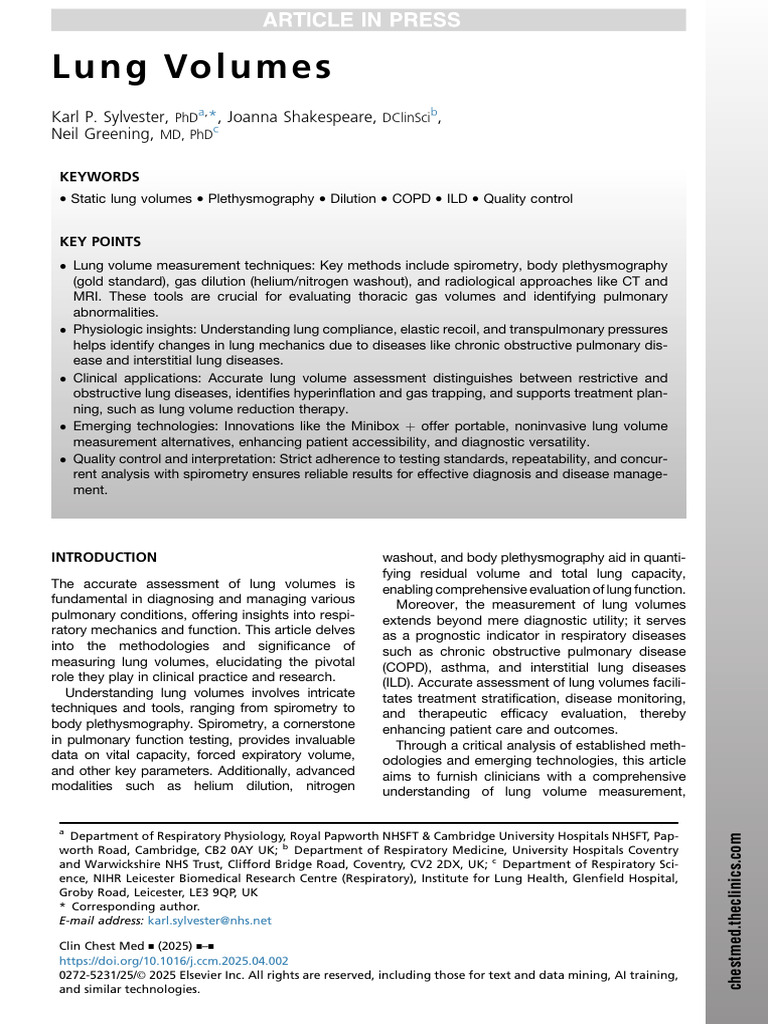 Lung Volume Measurement Techniques | PDF | Exhalation | Lung