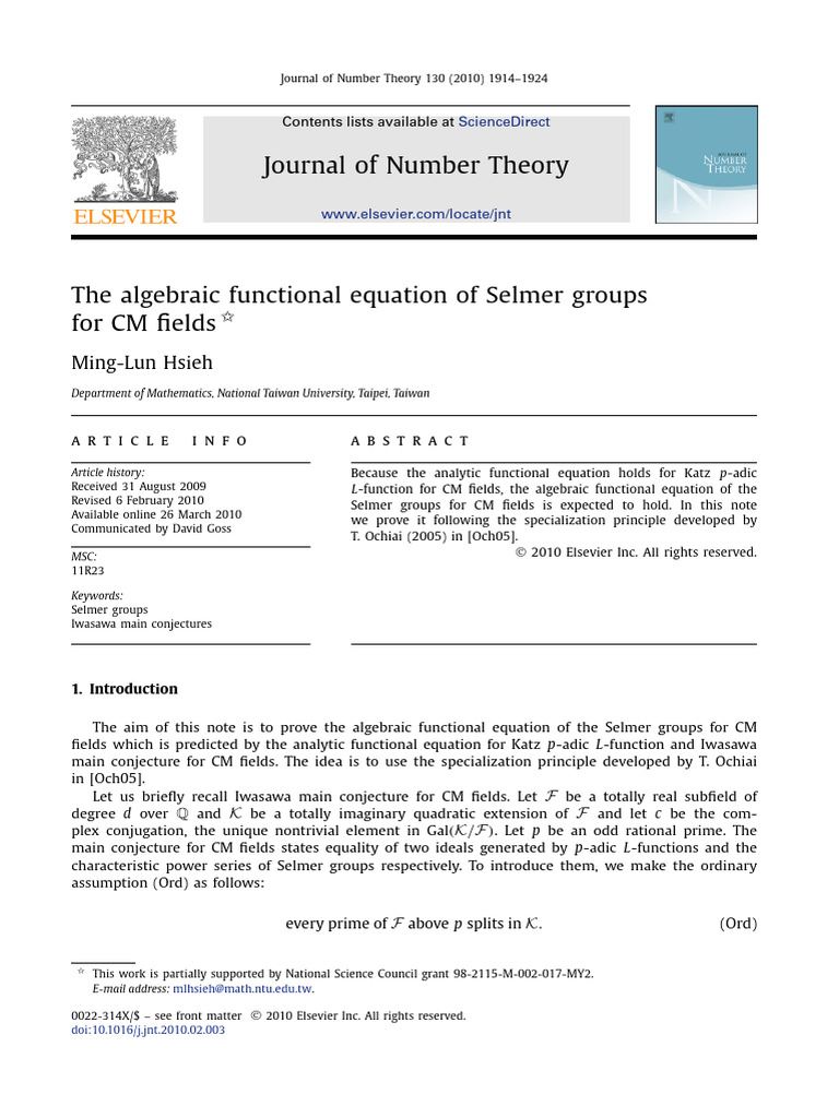 Ming Lun Hsieh Algebraic Fn Equation for Cm Fields | PDF | Theorem ...