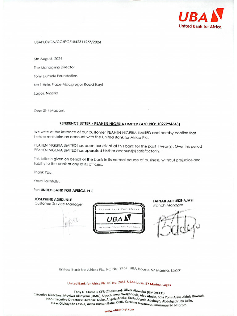 UBA Reference Letter | PDF