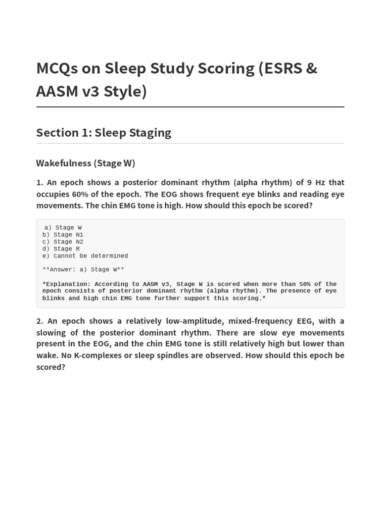 Mcqs Sleep Scoring | PDF | Sleep | Rapid Eye Movement Sleep