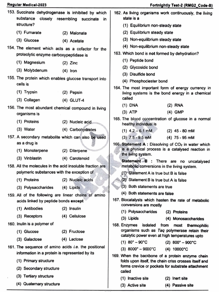 Test 6- Biomolecules 48 Q & A | PDF | Enzyme | Proteins
