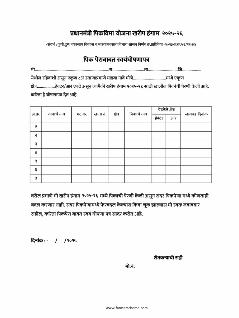 Kharip Pik Pera Form 2025-26 | PDF