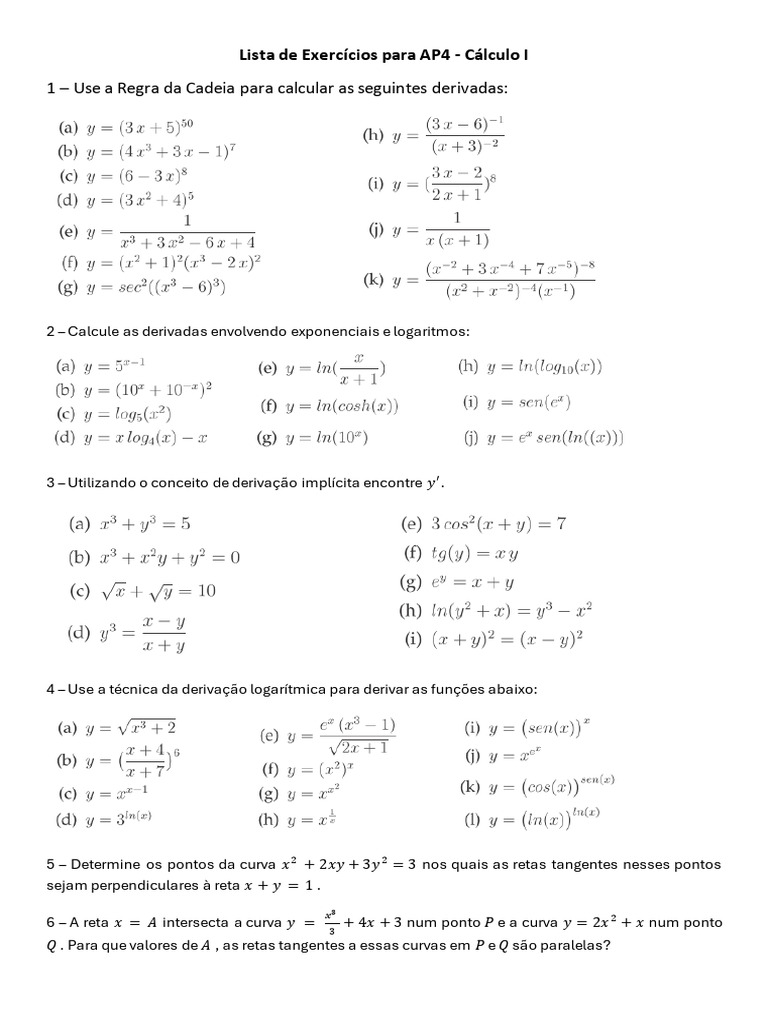 Lista Cálculo I - para AP4 | PDF