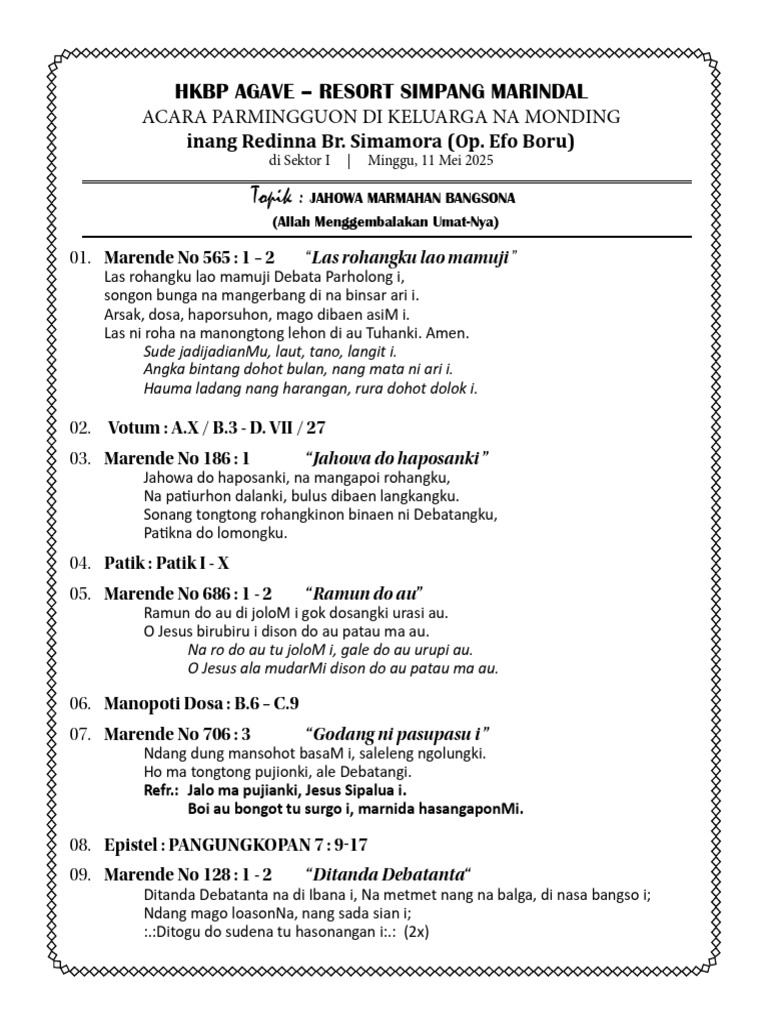 Tangiang di Namonding Bahasa Batak | PDF