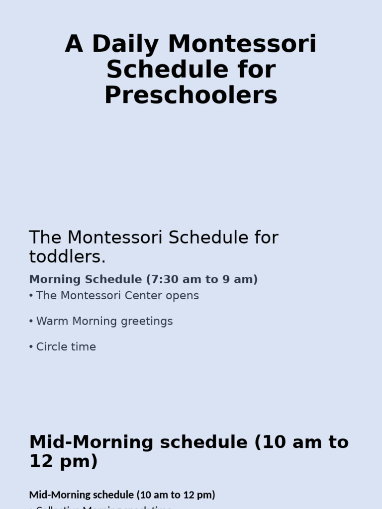 A Daily Montessori Schedule For Preschoolers | PDF