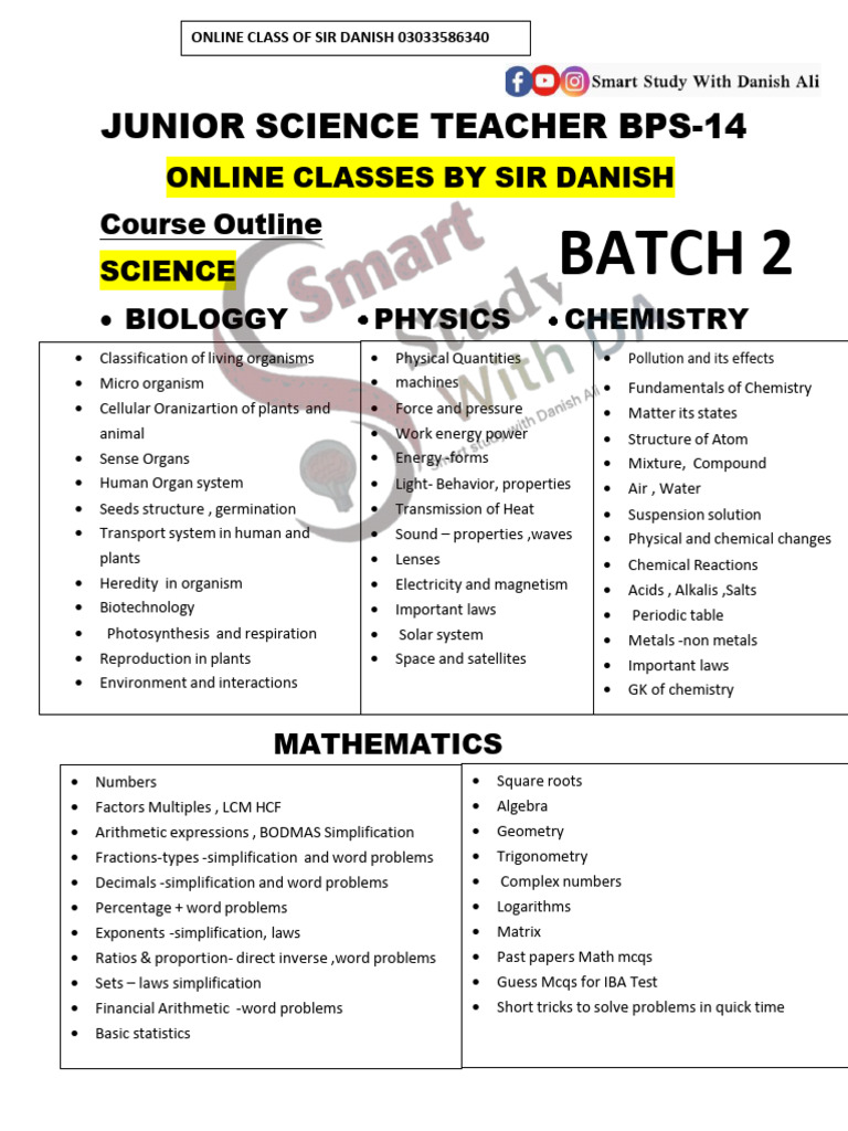 JST Course OutLine Batch 2 | PDF | Chemistry | Arithmetic