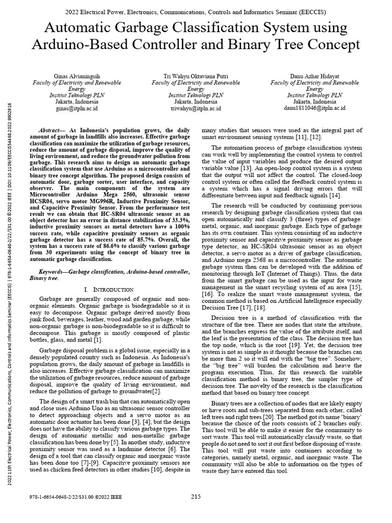 Automatic Garbage Classification System Using Arduino-Based Controller and Binary Tree Concept ...