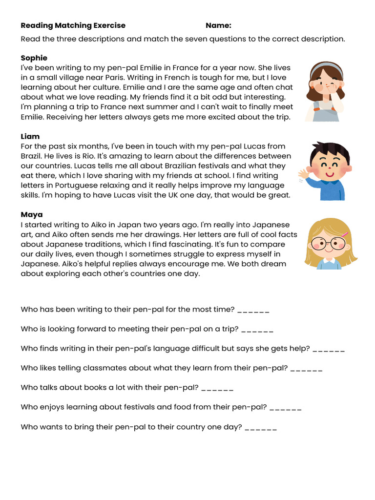 A2 Key - Reading Part 2 Matching Exercise | PDF