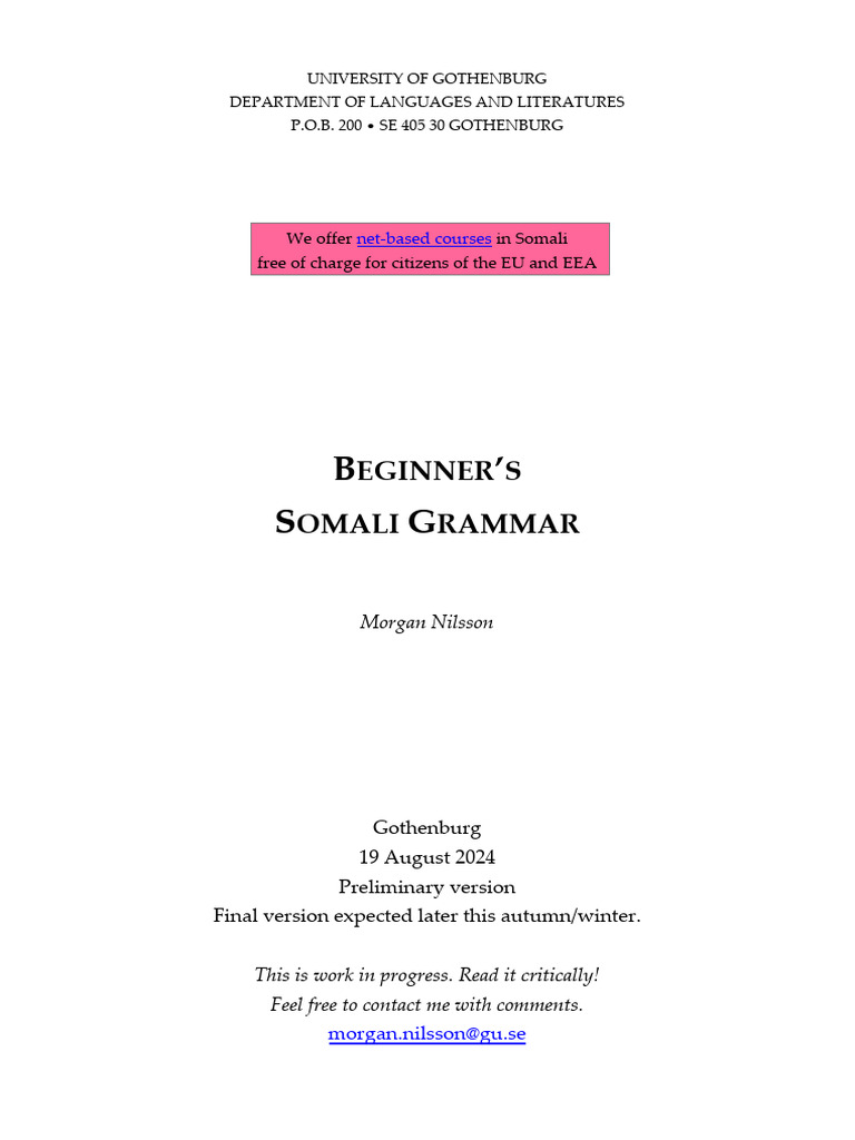 Beginner's Somali Grammar Guide | PDF | Verb | Adjective