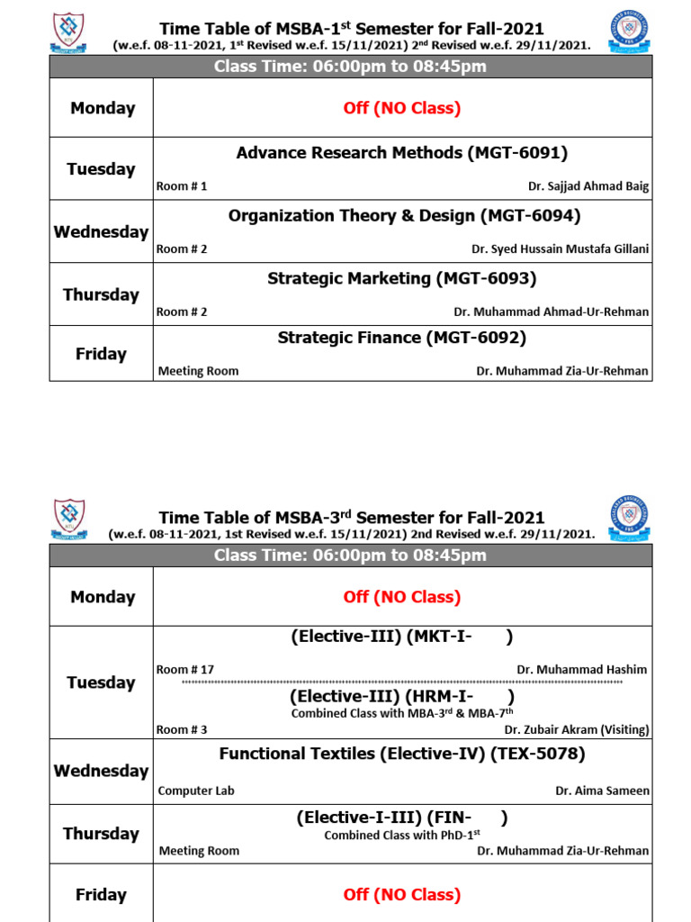 NTU MBA Timetable Fall 2025 | PDF | Economies