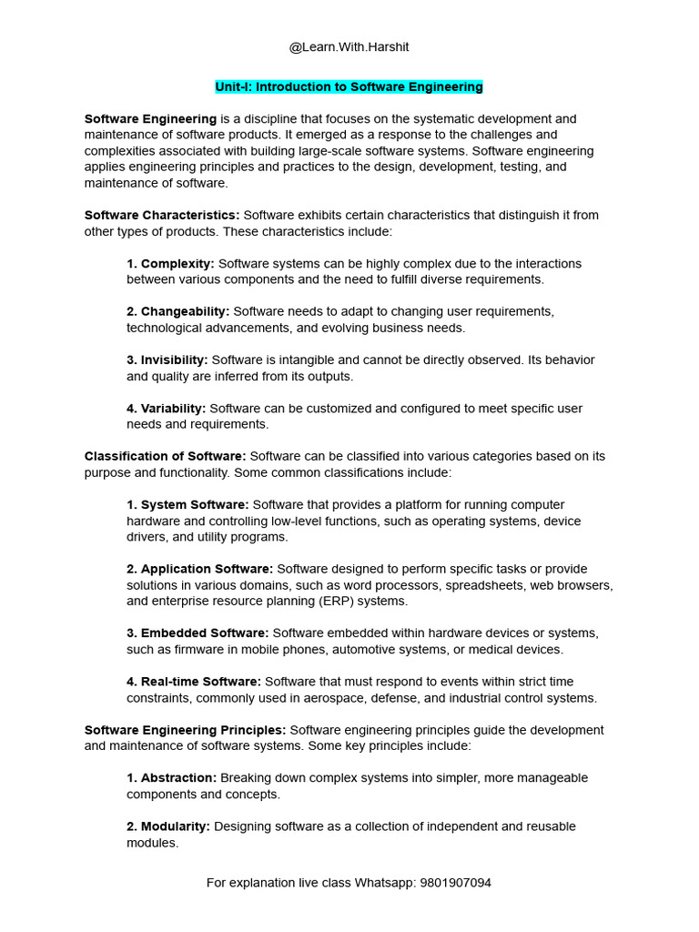Unit - 1 To 3 Software Engineering & Models | PDF | Software Development Process | Class ...