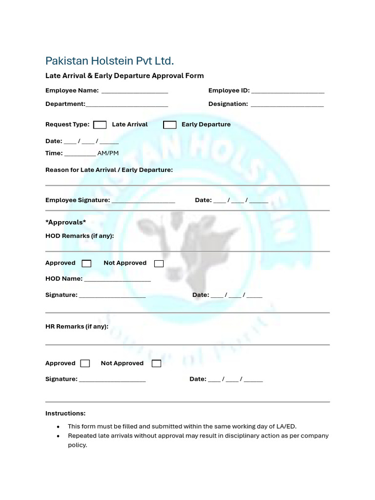 Late Arrival and Early Departure Form | PDF