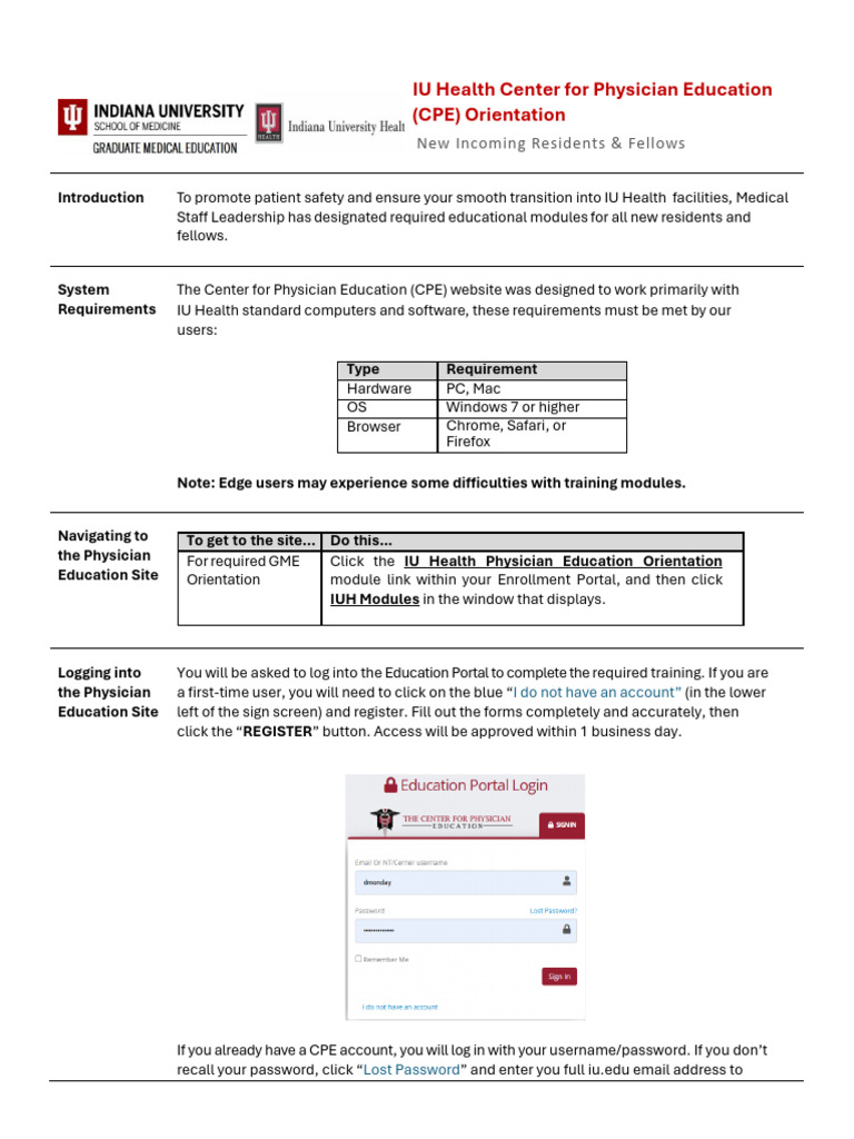IU Health CPE Orientation for Residents | PDF | User (Computing) | Password
