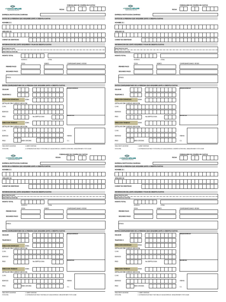 Formulario Datos para Credito Lente | PDF