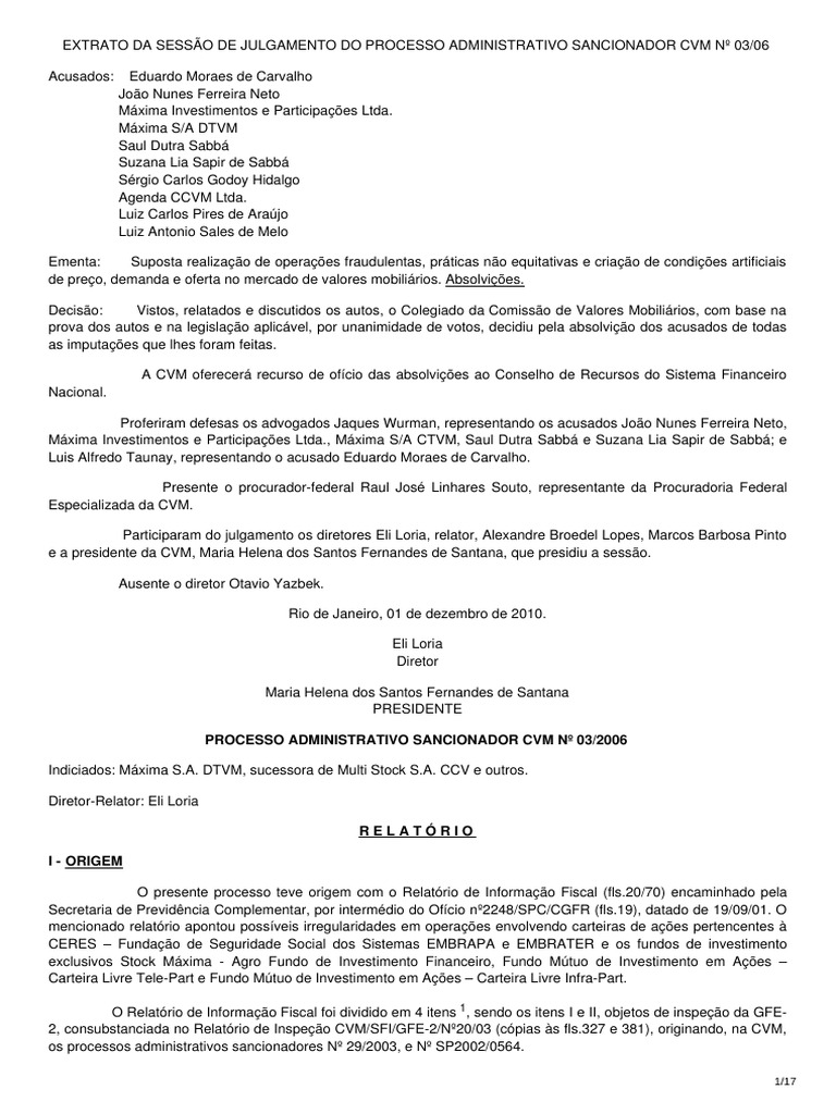 Absolvição em Processo CVM 03/06 | PDF | Fundos mútuos | Opção (finanças)