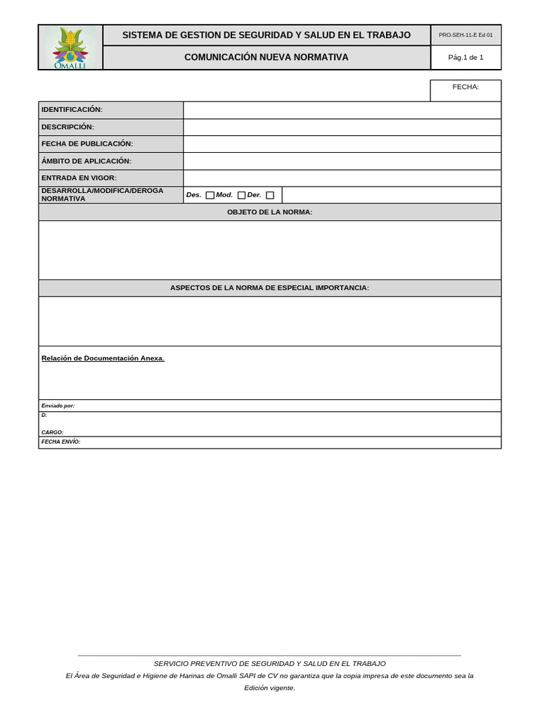 PRO-SEH-11-E Comunicacion Nueva Normativa Ed01 | PDF