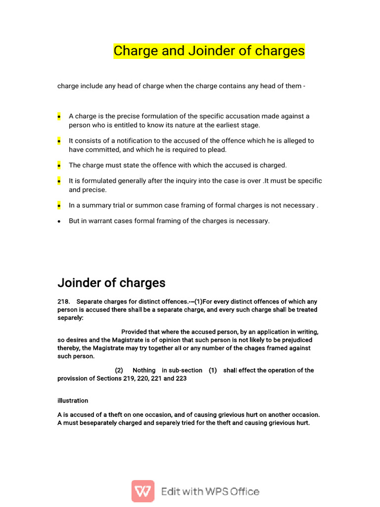 Understanding Charges and Joinder in Law | PDF
