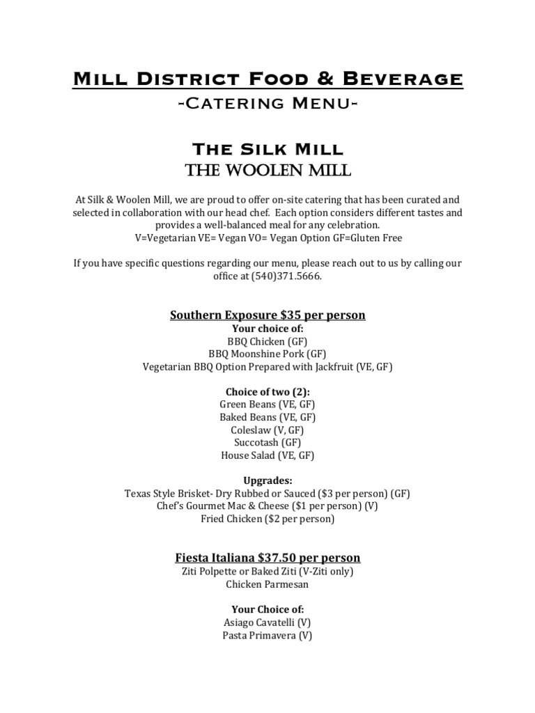 2023 Mill District Catering Menu | PDF | Sauce | Salad