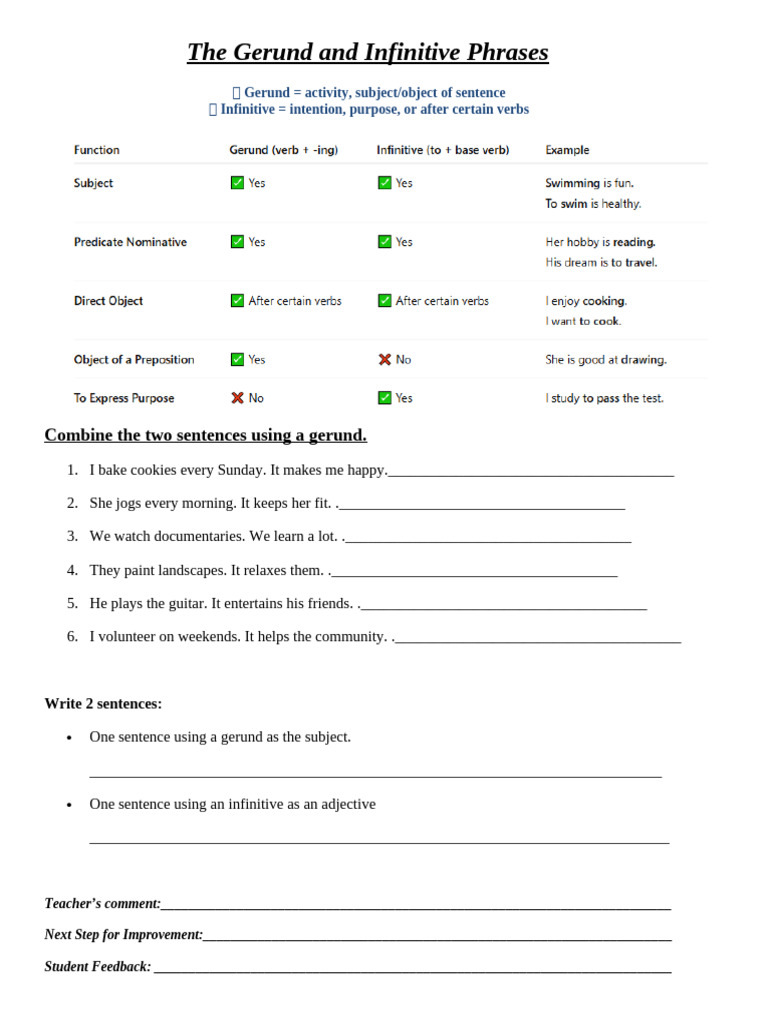 Gerunds vs. Infinitives Worksheet-Above Level | PDF