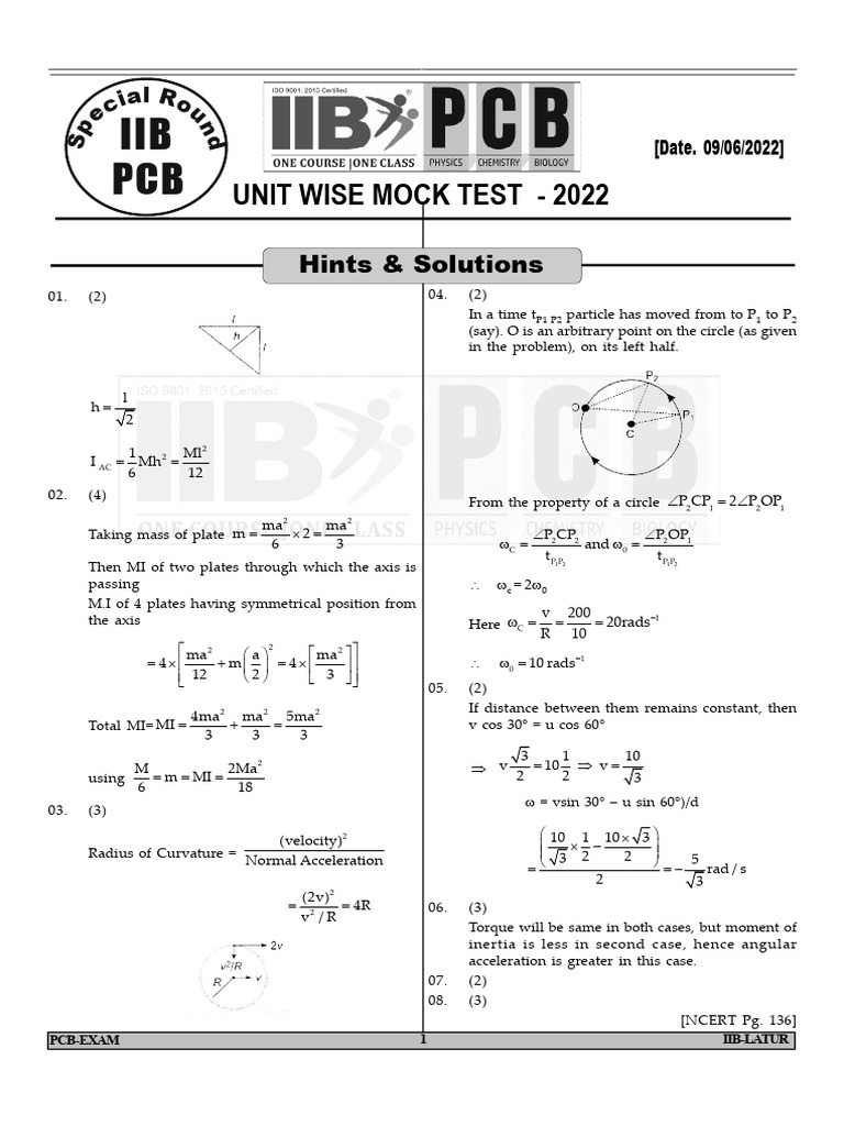 Unt 01 Ibbpcb Ans | PDF | Acceleration | Applied And Interdisciplinary ...
