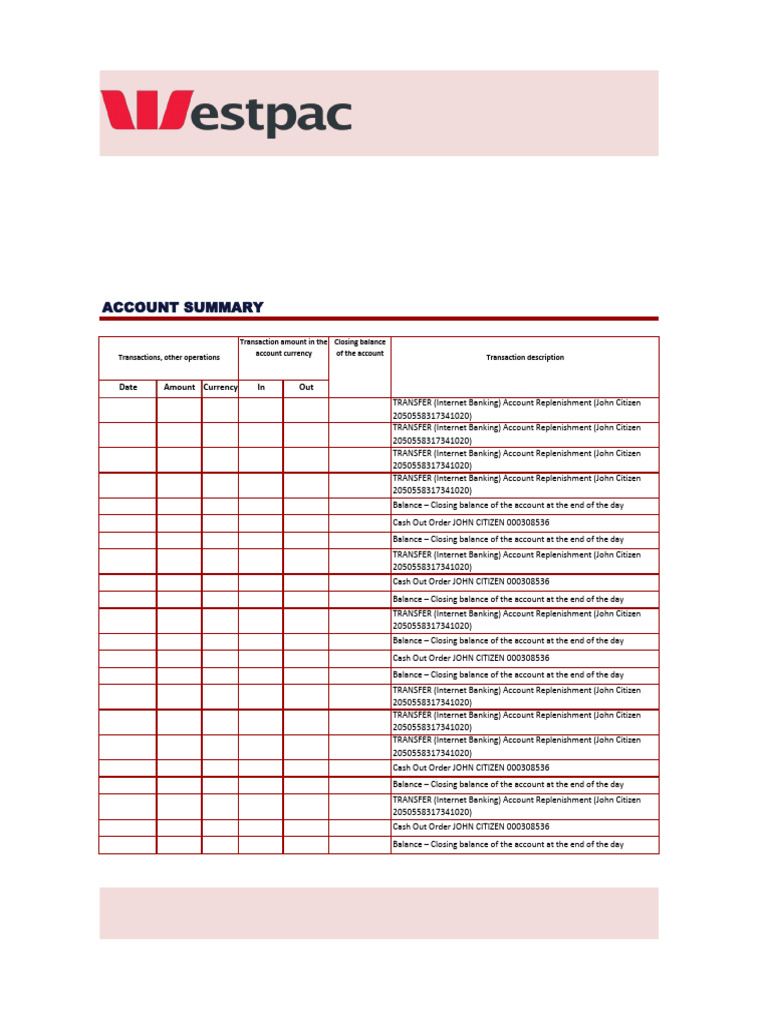 Australia Westpac Bank Statement | PDF | United States Dollar | Online ...