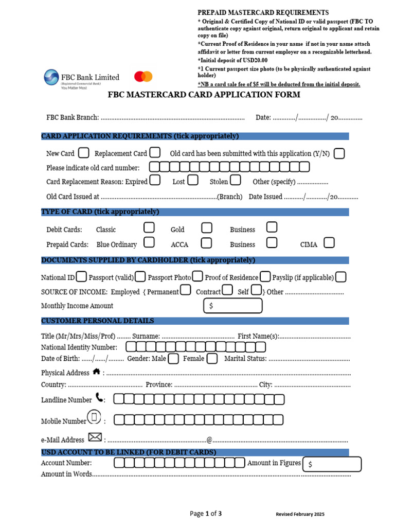 FBC Mastercard Application Guide | PDF | Debit Card | Banks