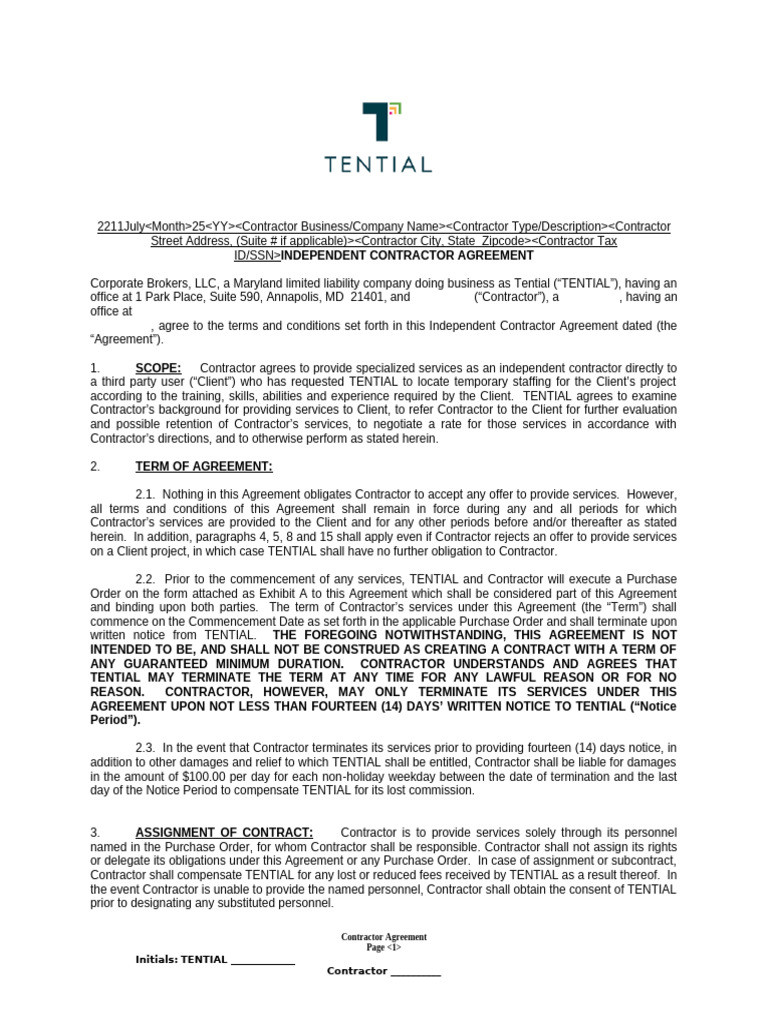 2022 - Independent Contractor Agreement | PDF | Indemnity | Employment