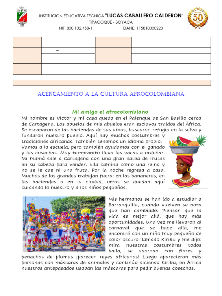 Guia Afrocolombianidad 4° - 5° 2025 | PDF | Colombia