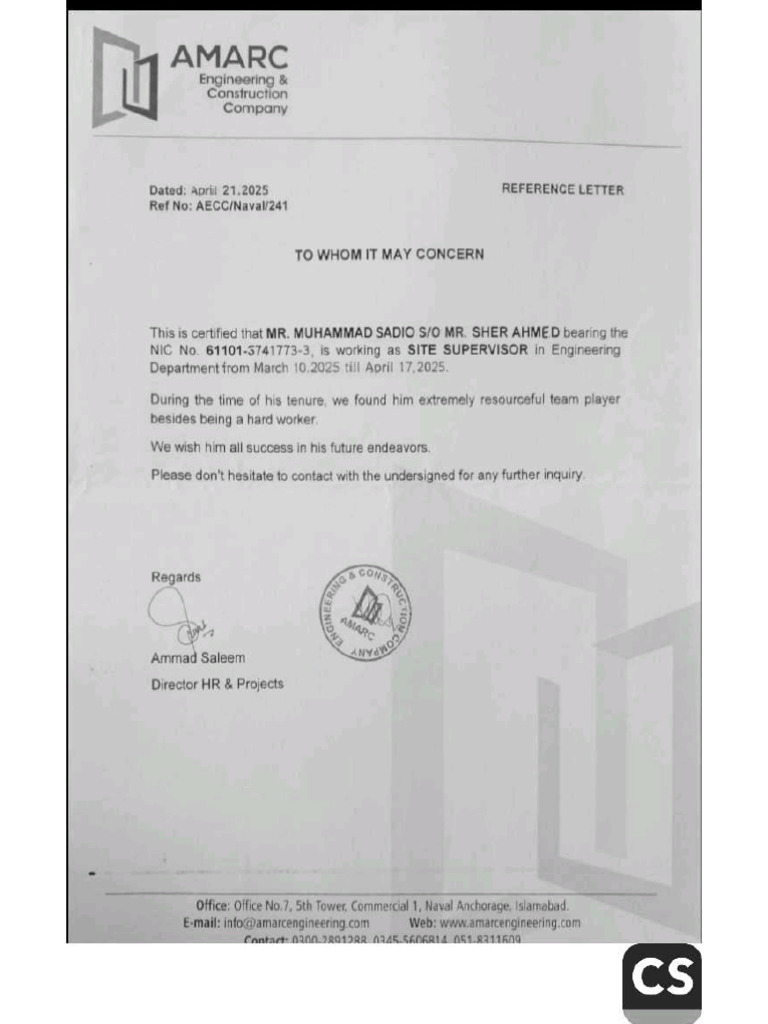 Experience Letter AMARC | PDF