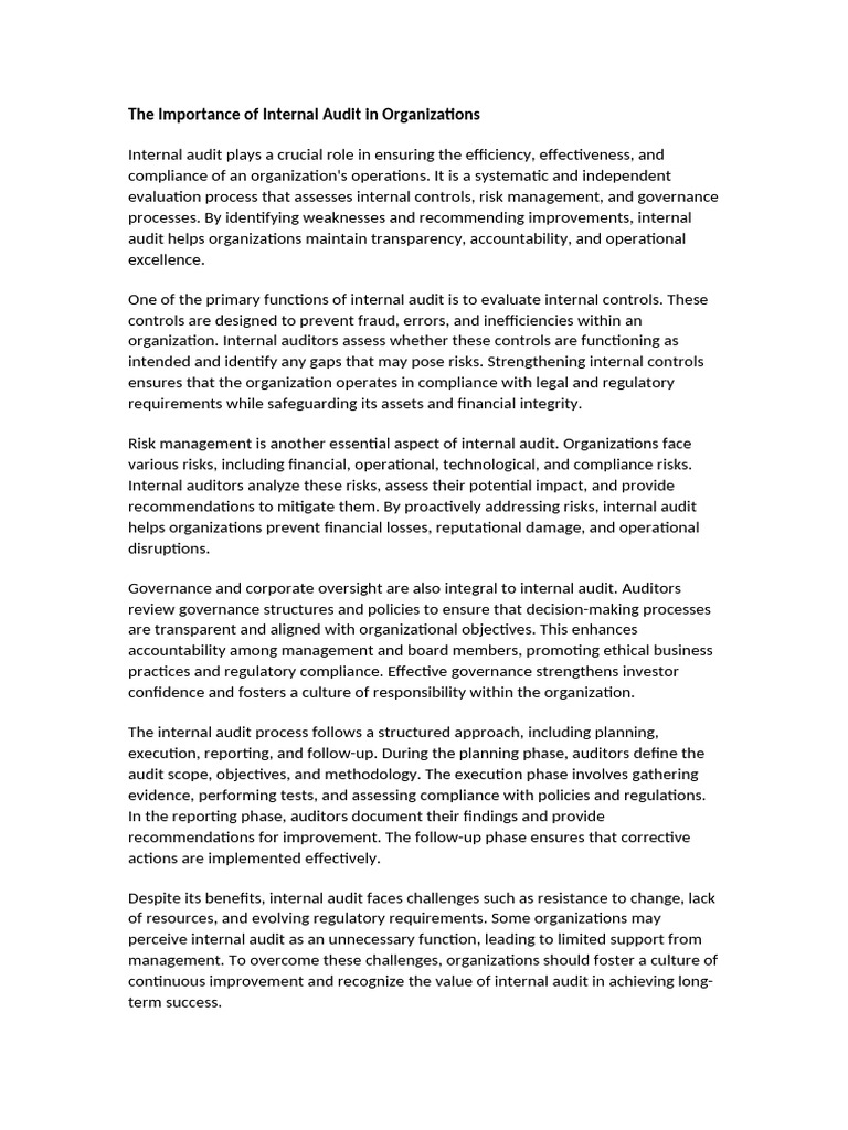 The Importance of Internal Audit in Organizations | PDF | Internal ...