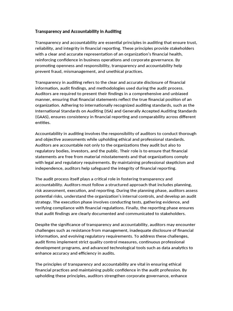 Transparency and Accountability in Auditing | PDF | Audit | Business