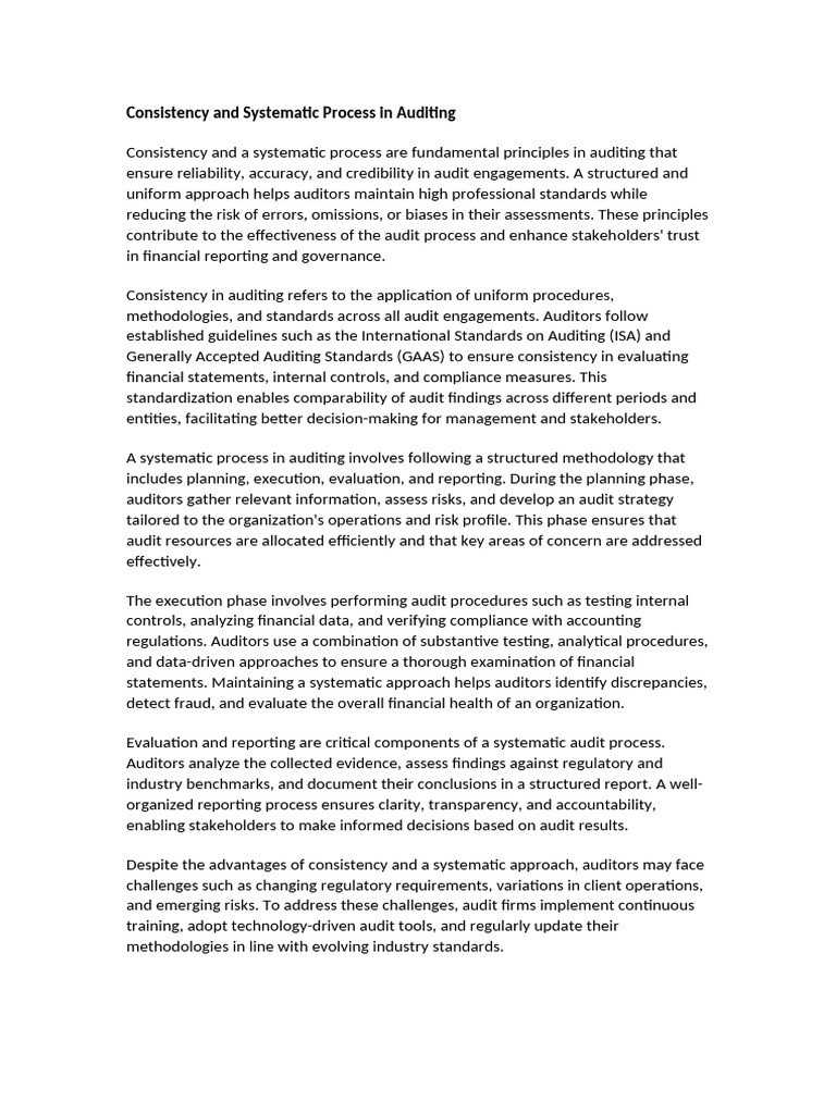 Consistency and Systematic Process in Auditing | PDF | Audit | Business