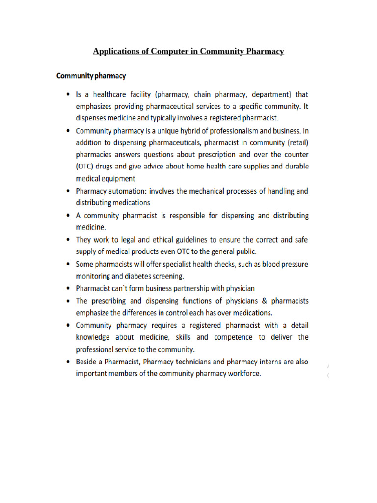 Computer Applications in Community Pharmacy | PDF