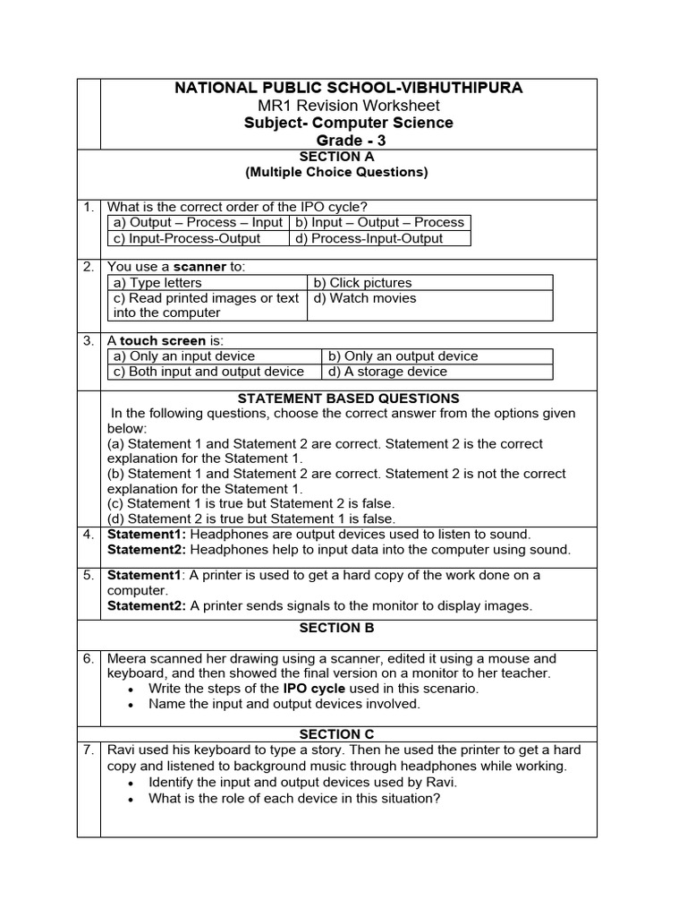 National Public School-Vibhuthipura Subject-Computer Science Grade - 3 ...