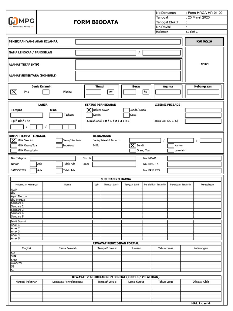 Form Biodata MPG Revised | PDF