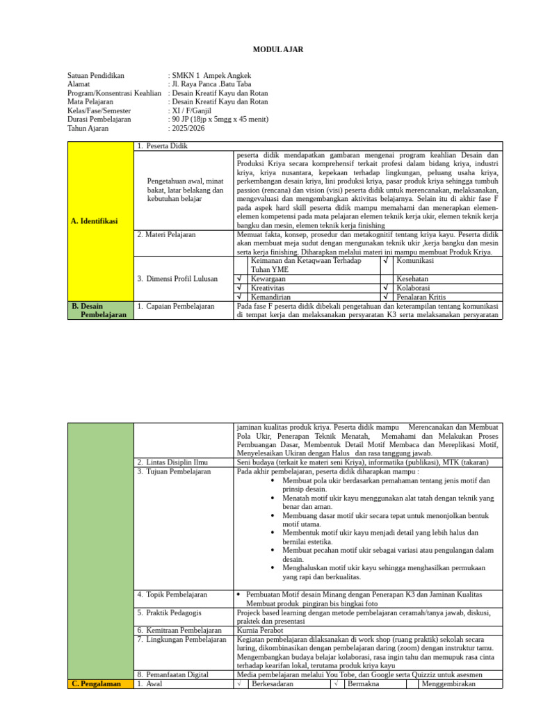 1.1 MODUL AJAR - XI KK Ok Mapel Pilihan | PDF