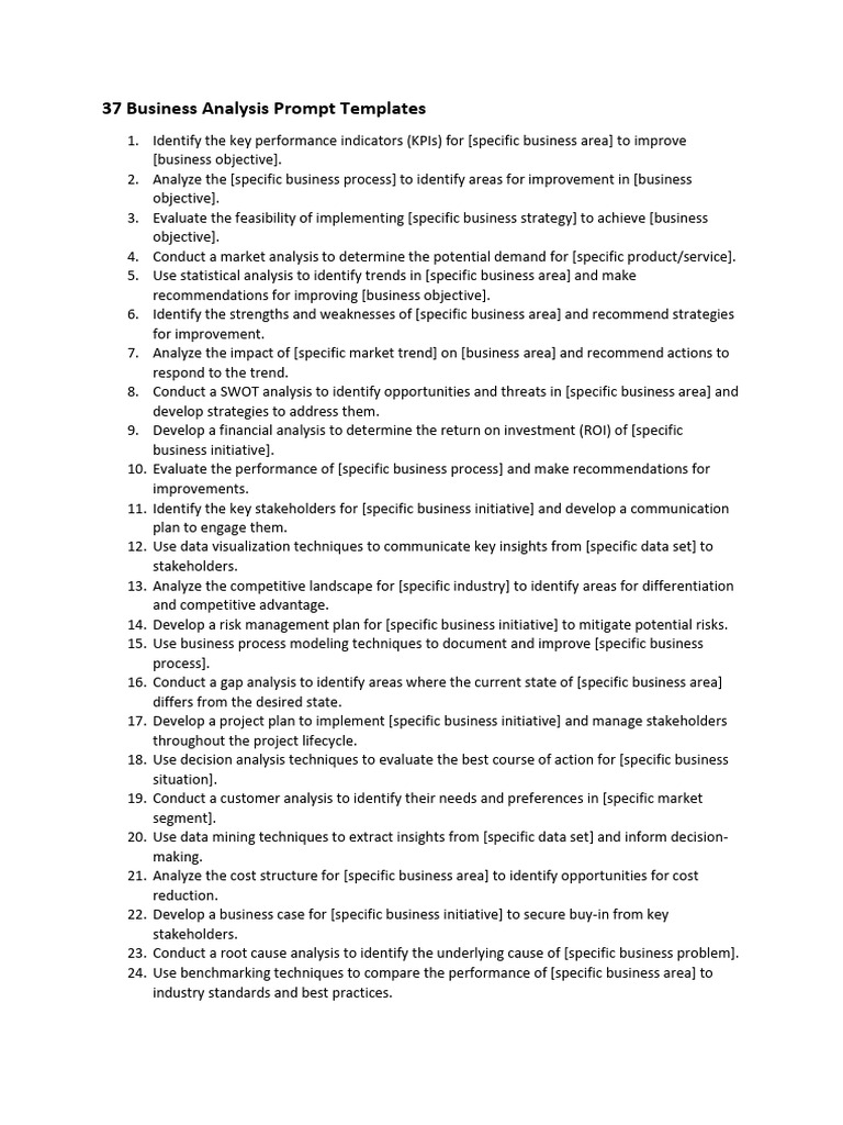 Business Analysis Prompt Templates | PDF | Business Analysis | Usability