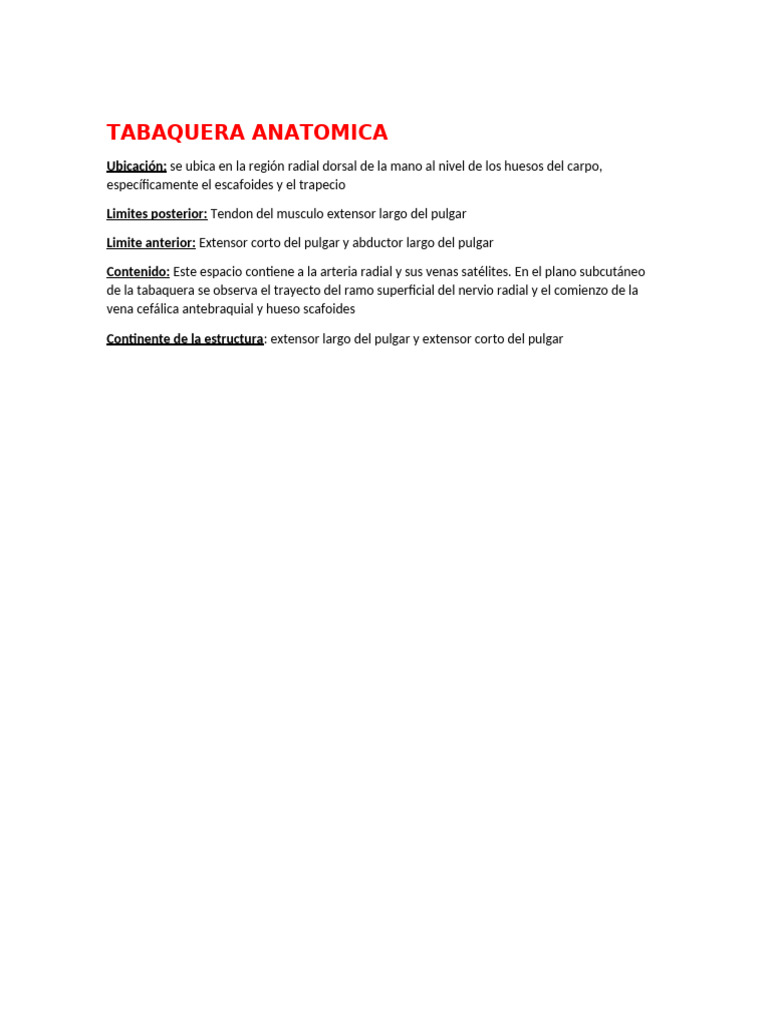 Tabaquera Anatómica: Límites y Contenido | PDF