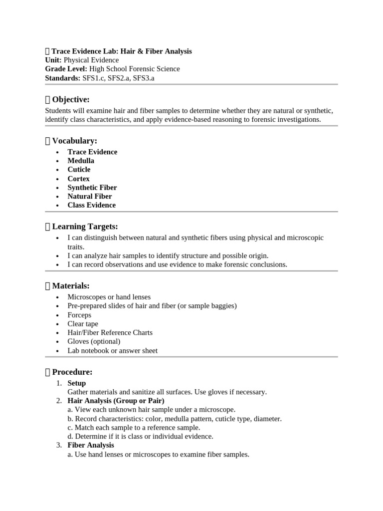 Hair And Fiber Lab Pdf