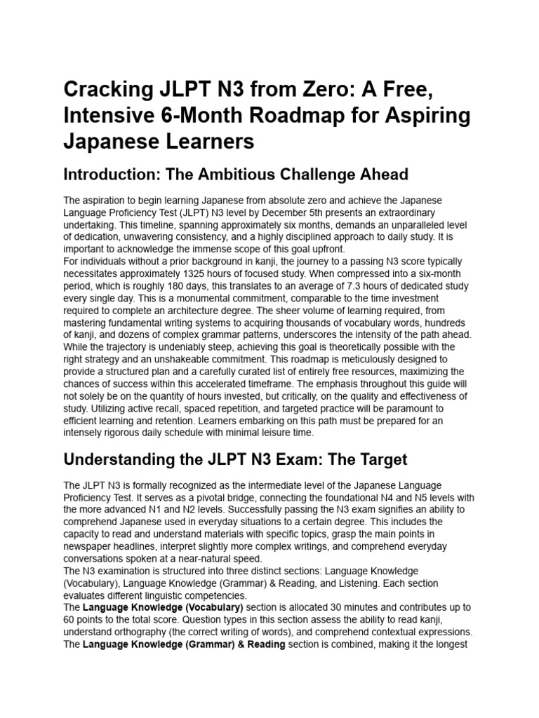 JLPT N3 - Free Study Roadmap | PDF | Learning | Linguistics