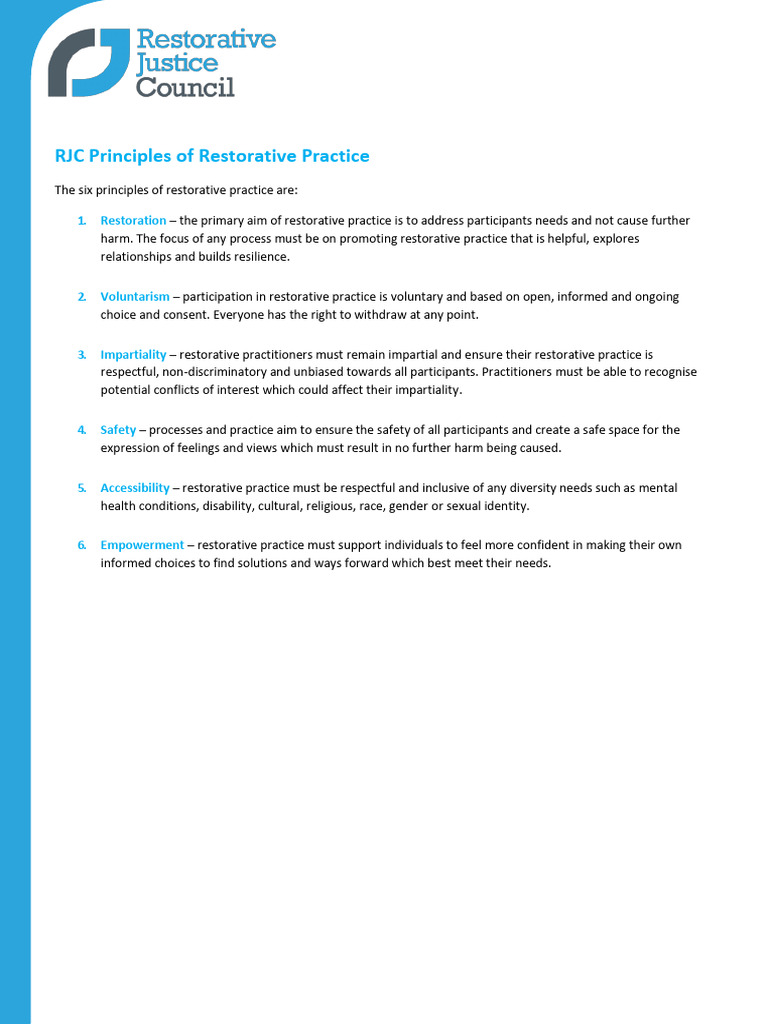 The RJC's Principles of Restorative Practice | PDF