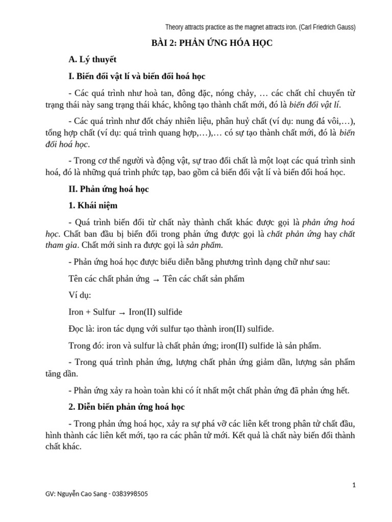 Bai 2 Phan Ung Hoa Hoc Ly Thuyet Cau Hoi SGK Bai Tap | PDF