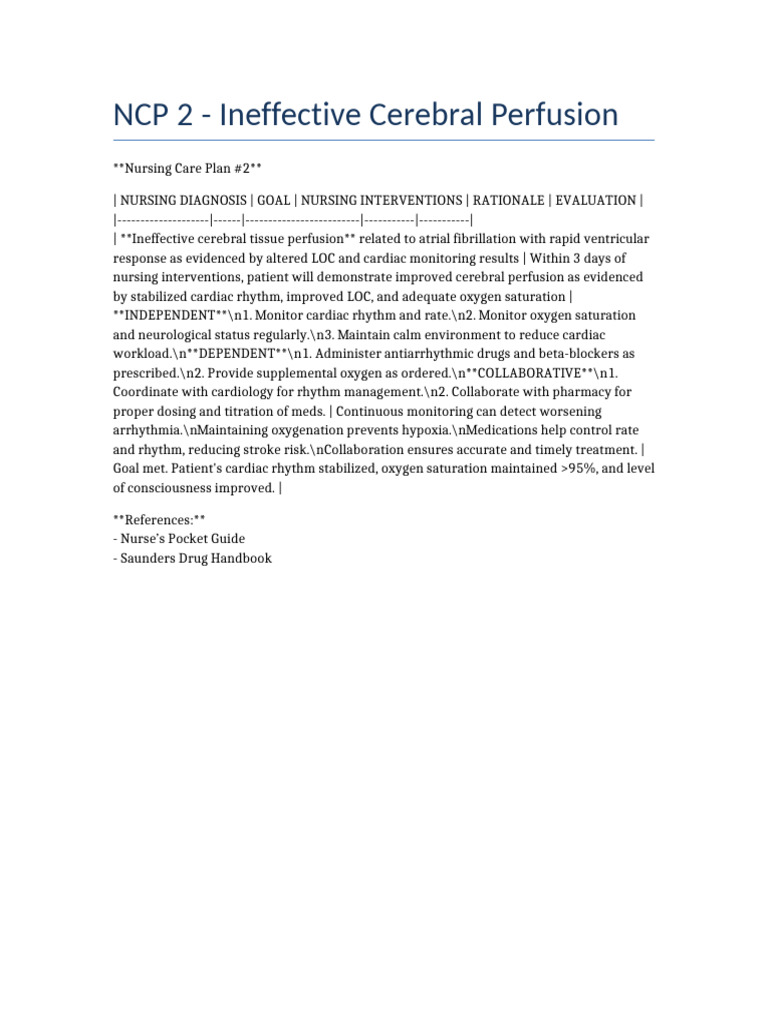 NCP 2 - Ineffective Cerebral Perfusion | PDF